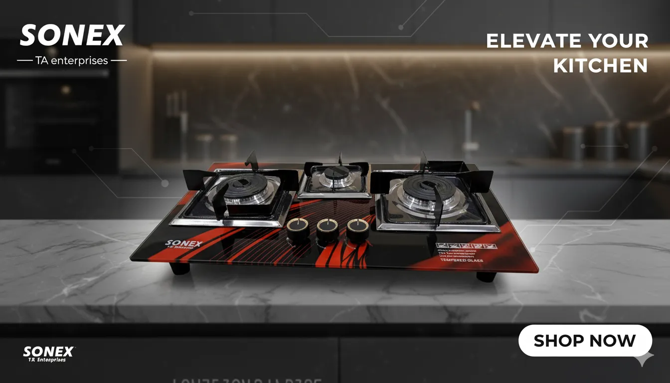 Kitchen Gas Stove Hob | 3 Burner LPG + NG Built in Glass Top | Asia ...